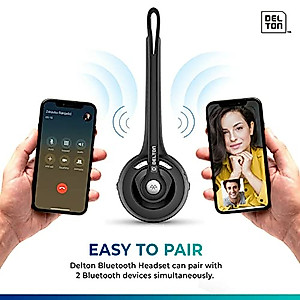 Delton 10X Trucker Bluetooth Headset, Wireless Headphones w/Microphone, Over The Head Single Earpiece with Mic for Skype, Call Centers, Truck Drivers - 18Hrs (with USB Dongle) (2-Pack)