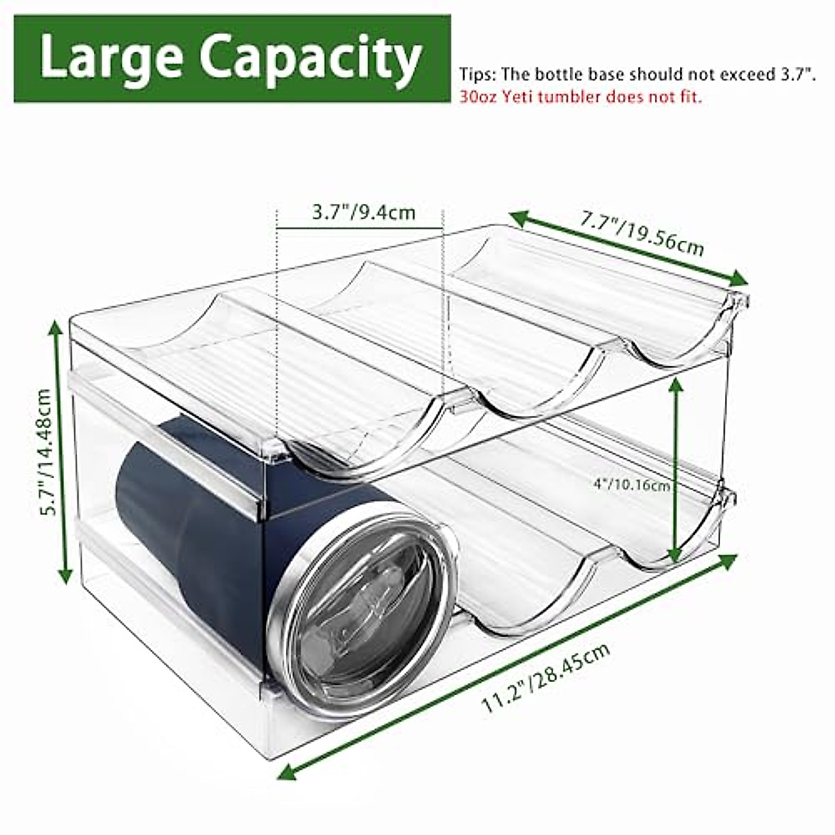 Spaclear 2 Pack Water Bottle Organizer, Stackable Kitchen Pantry Organization and Storage Shelf, Plastic Water Bottle Holder for Cabinet Fridge Organizer and Storage, Tumbler Mug Cup Organizer