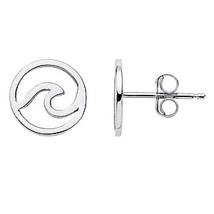 Minimalist Round Ocean Wave Tiny Stud Earrings for Women Men Sterling Silver Simple Small Studs Tragus Post Hypoallergenic Holiday Sea Beach Jewelry Gifts for Surfer Lover (Silver)