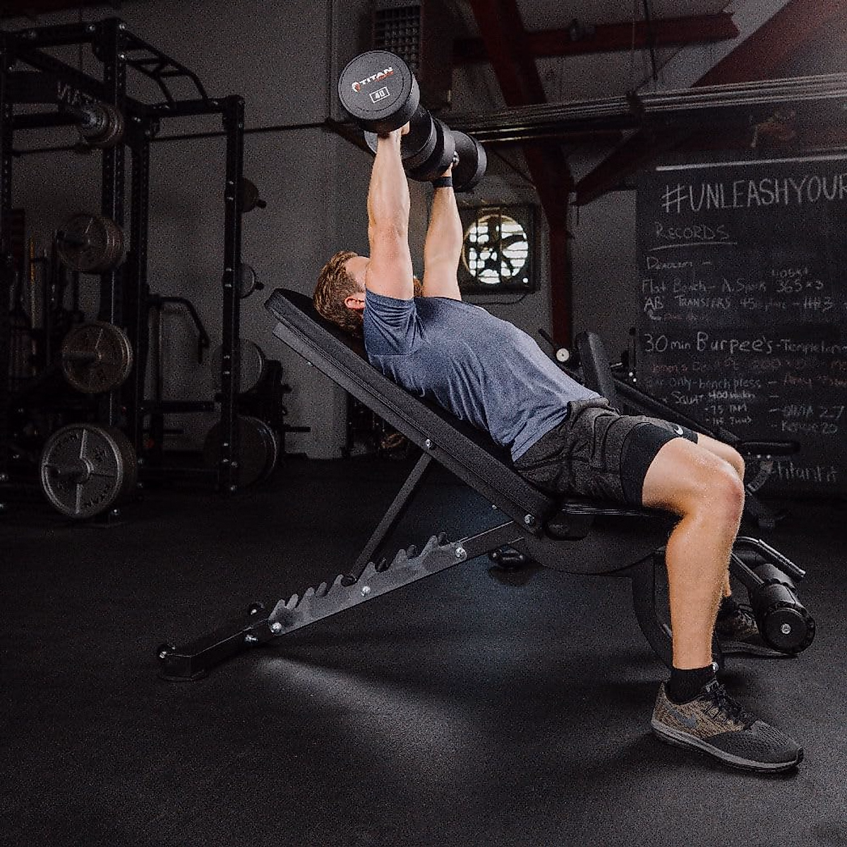 Titan Fitness Single Post Adjustable FID (Flat/Incline/Decline) Bench, Rated 1,500 LB, Weight Training Bench