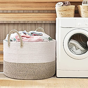 MXMHOME Large Baskets for Blanket - 21.6" X 21.6" X 13.7" Blanket Basket for Living Room, Soft Blanket Storage Basket, Kids Toy Storage Baskets, Woven Baskets for Storage, Living Room Storage Basket