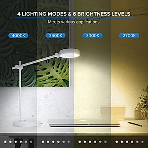 SANSI LED Desk Lamps for Office, Eye-caring No Blue Light Touch Control Desk Lamp with 6 Brightness Levels, 4 Modes with Memory Function, 10W 950 Lumens Modern Table Lamp for Home Reading, White