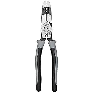 Klein Tools J2159CRTP Side Cutting Pliers, 9-Inch Journeyman High Leverage Hybrid Pliers with Crimper, Fish Tape Puller and Wire Stripper