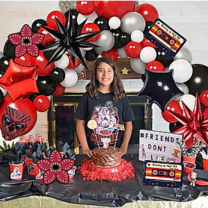 Stranger Inspired Things Party Supplies, 112Pcs Balloons Arch Garland Kit, Assorted Latex Balloons, Foil Balloons and Demogorgon Vecna Cardboard for Stranger Inspired Things Birthday Party Decorations