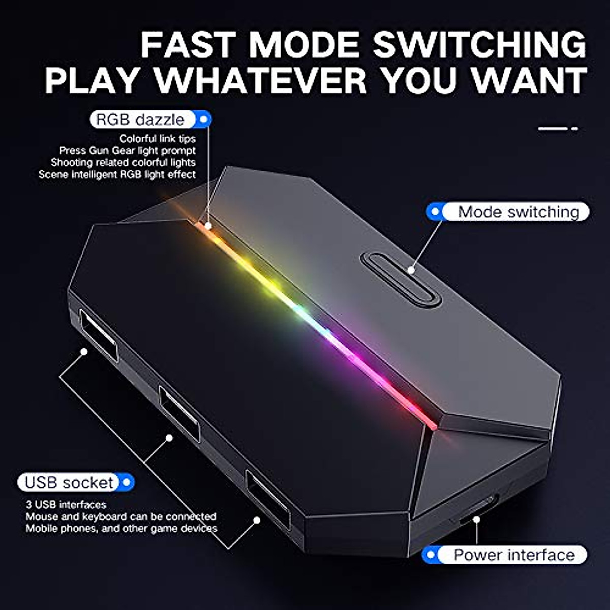Fauge Gaming Converter Keyboard Mouse Battle Dock Support USB HUB Splitter Throne for IOS Android Gaming