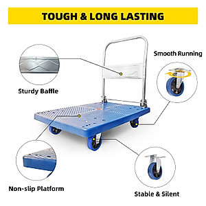 DEFIPRO Foldable Push Cart Dolly 660 lbs Heavy Duty Platform Truck Upgrade Swivel Wheels Moving Flatbed Carts Hand Truck for Garden Warehouse Garage