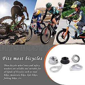 Tanstic 60Pcs Bike Wheel Axle Nut and Safety Washer Kit, Including 30Pcs M8 M9.5 M10 Bike Nut Bicycle Hub Flange Axle Nut Bicycle Hook Hub Parts with 30Pcs M8 M10 Safety Washers for Bike Wheel