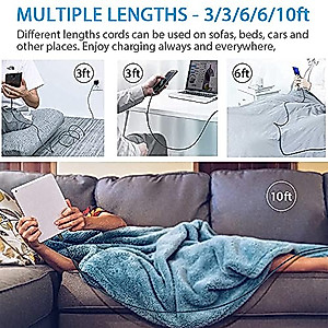 Terasako Magnetic Charging Cable 5-Pack (3/3/6/6/10FT) - 540° Rotating Magnetic Phone Charger Cable with LED Light - 90° Angle Connector, Nylon-Braided Cords (Black)