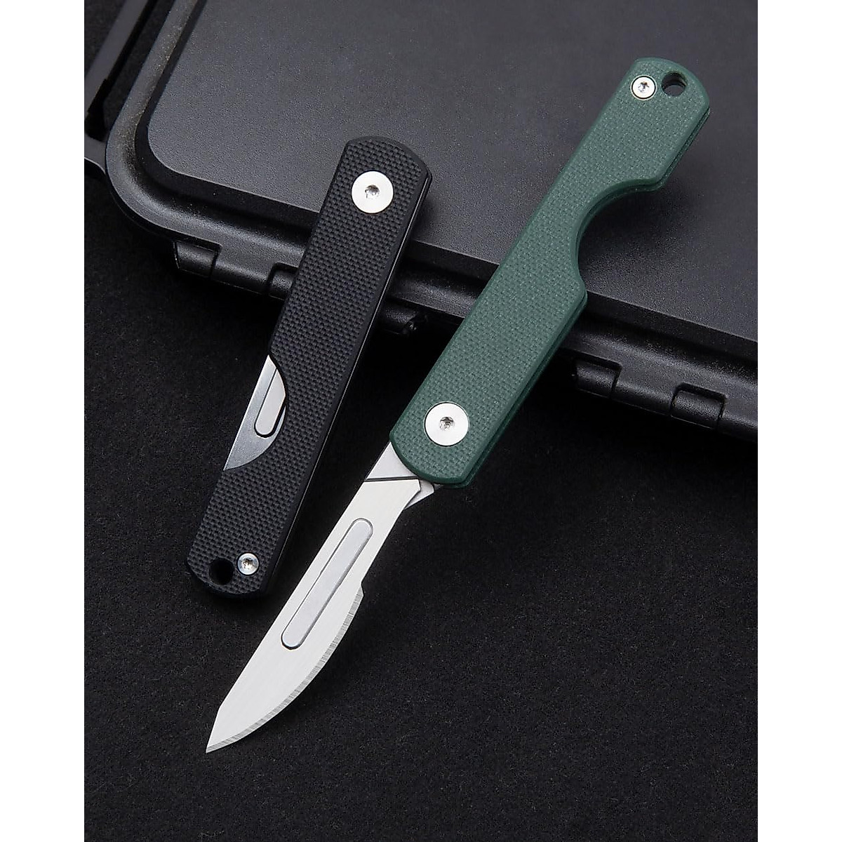 TENCHILON TG31 Compact Classic Slip Joint Scalpel Folding Pocket Knife, 10pcs #24 Replaceable Blade, 3.1 inches G10 Handle with Lanyard, Utility EDC Keychain Box Cutter (Black)