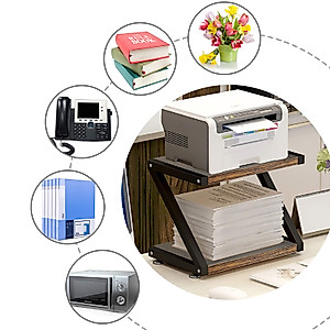 Hossejoy Printer Stand, 2 Tier Desktop Printer Shelves Rack with Anti - Skid Pads for Space Organizer as Storage Shelf, Multi-Purpose Wood Desk Organizer for Home and Office (Rustic Brown)