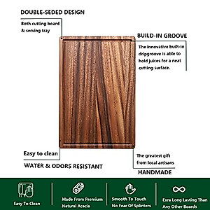 Vandroop Acacia Wood Cutting Board for Kitchen,Reversible with Juice Groove, Butcher Block Cheese Charcuterie Board (Acacia, 11 x16" Rectangular)