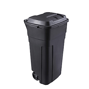 Rubbermaid Roughneck Heavy-Duty Wheeled Trash Can with Lid, 34-Gallon, Black, for Outdoor Use