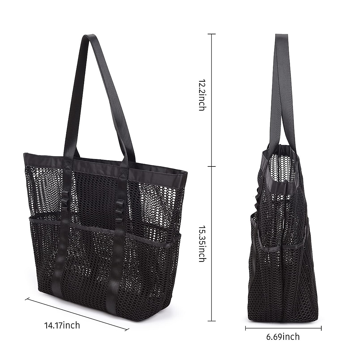 Tainehs Mesh Beach Tote Large Bag Shopping bags Grocery bag 2023 Upgrade for Women with Multiple Pockets for Family Shopping Travel Swimming Waterproof Pool Bag Black
