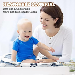 Personalized Ocean Theme Changing Pad Cover - 2 Piece Baby Waterproof Pee Pad Covers Nursery Bedding with Name, Diaper Changing Pad Gifts for (3-36Months) Toddler Infant Boys Girls(16" x 32")