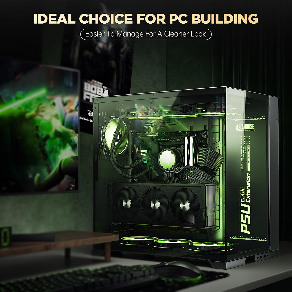 AsiaHorse PSU Cable Extension Kit, 24Pin/4+4 EPS/6+2 PCI-E 16AWG Power Supply Sleeved Cable Kit for Two-Way CPU Performance, 6kit Pro Clear Series