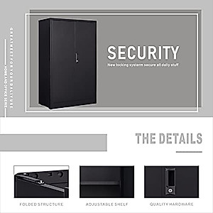GREATMEET Metal Storage Cabinet with Locking Doors, Metal Cabinet with 2 Adjustable Shelves, Office Garage Steel Storage Cabinet with Door and Shelf(3 Shelves, Black)
