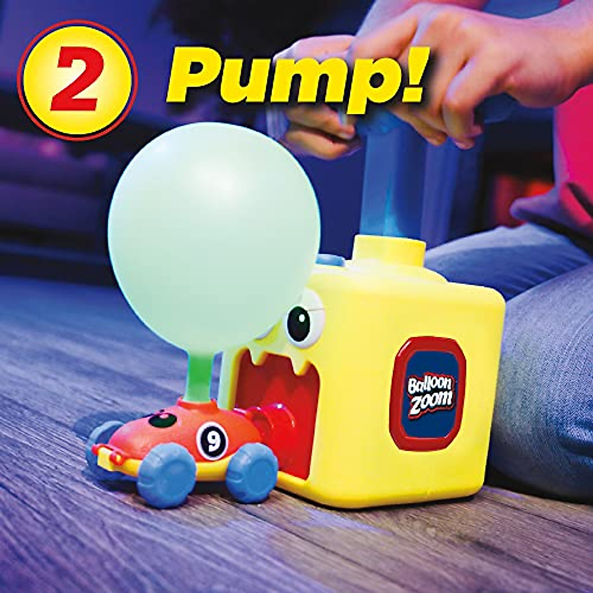 Ontel Balloon Zoom - Balloon-Powered Race Car and Rocket Launcher Toy Set, Ages 3+, Red Racer Car with Astronaut Flyer