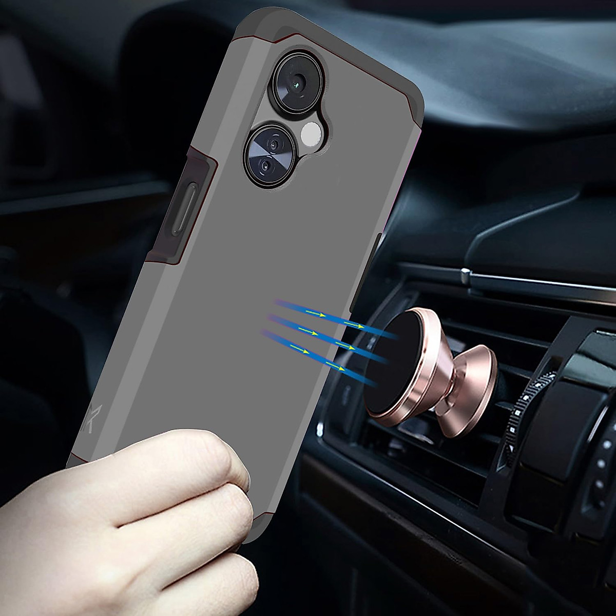 TJS Compatible for OnePlus Nord N30 5G Case, with Tempered Glass Screen Protector Dual Layer Hybrid (Magnetic Mount Friendly) Shockproof Drop Protection Impact Phone Case (Gray)