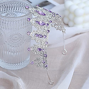LKBBC Silver with Purple Crown, Crystal Mermaid Birthday Fairy Crown,Princess Sweet 16 Quinceanera Queen Tiara Headband
