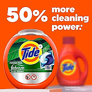 Tide Power Pods Laundry Detergent Pacs with Febreze Freshness with Odor Eliminators, Botanical Rain Scent, 45 Count