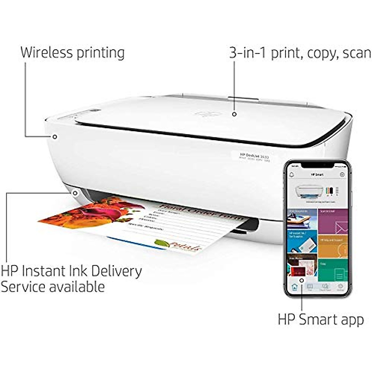 HP DeskJet 3630 Wireless All-in-One Printer, Works with Alexa (F5S57A)