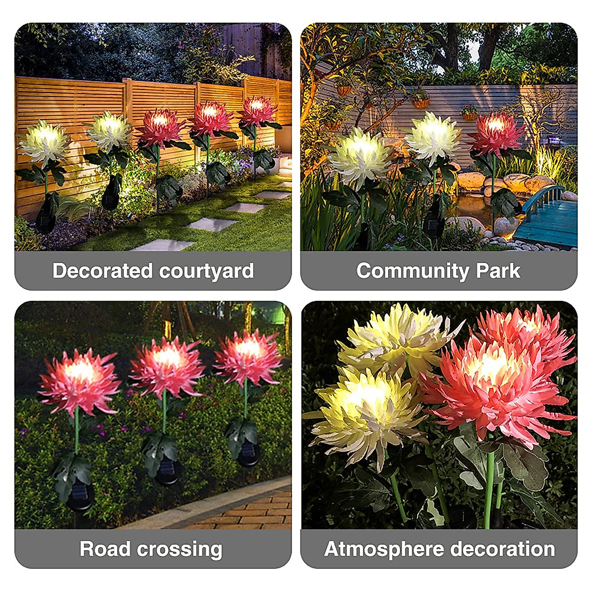Outdoor Solar Garden Stake Lights, Chrysanthemum Decor Solar Pathway Lights LED Solar Garden Lights, Waterproof Stake Light for Garden Patio Yard Pathway Decor