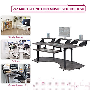 Acme Eleazar Wooden 4-Shelf Music Recording Studio Desk in Black Oak