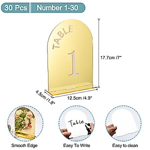 uxcell 30pcs 4.8 x 7 Inch Gold Arch Acrylic Sign with Stand, Acrylic Arch Table Number Holders for Wedding Table Centerpiece Decoration（Number 1-30）