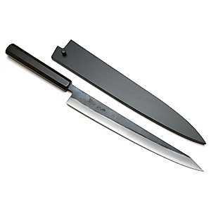 Yoshihiro Kurouchi Black-Forged Blue Steel Stainless Clad Sujihiki Kiritsuke Slicer Knife Ebony Handle (10.5"(270mm) & Saya Cover)