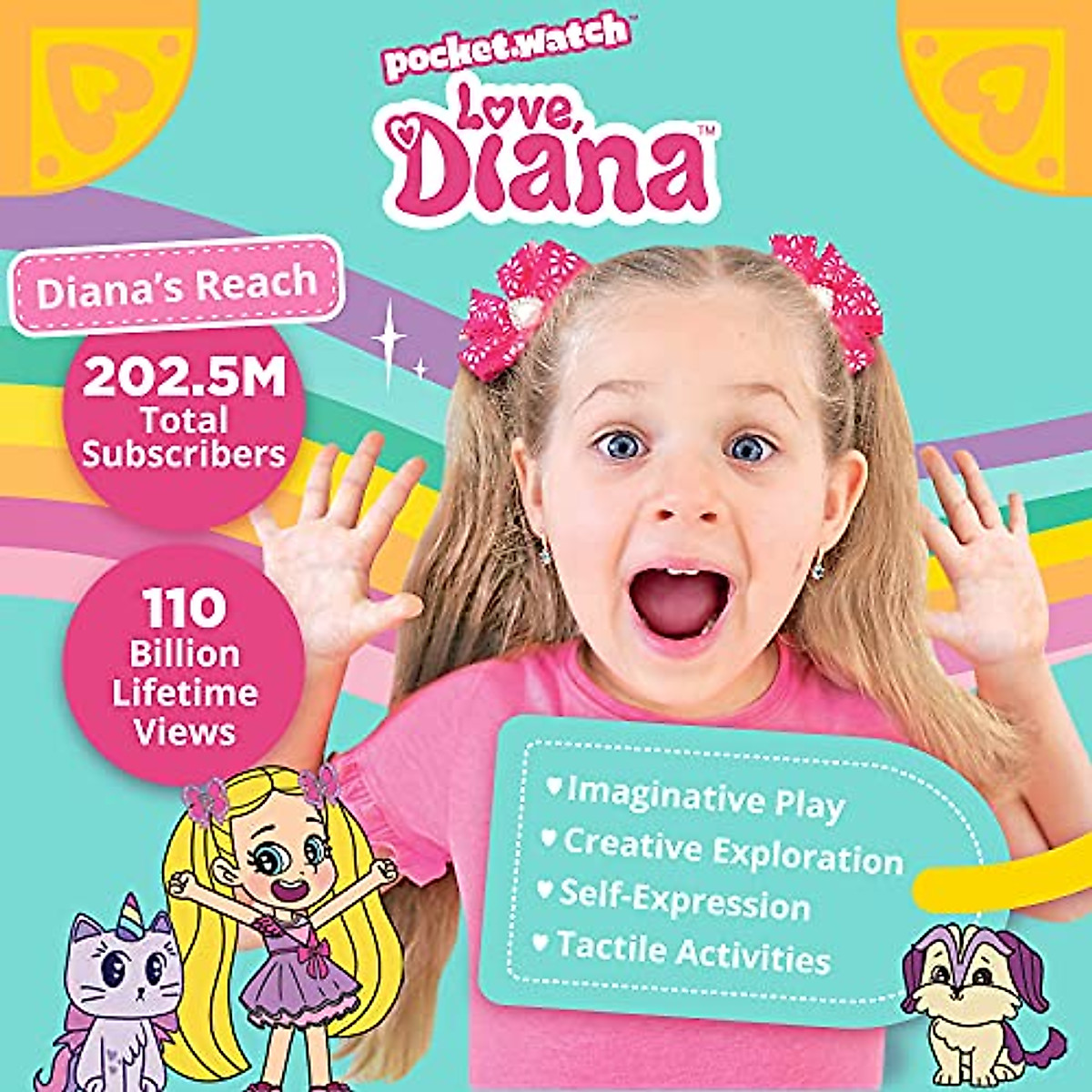 Love, Diana Magical Make-Up Set by Horizon Group USA, Play Dress Up Makeup, Create DIY Lip Balms, Includes Over 20 Cosmetic Accessories, 250+ Stickers, Reusable Makeup Case & More, Multi
