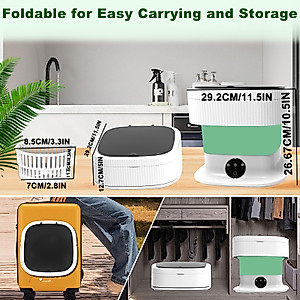 15L Mini Portable Washing Machine, Foldable Washer with Spin Dryer, Small Collapsible lavadora Portatil, Compact Luandry Washer for Underwear, Socks, Travel, Camping, Dorm, Apartments, Green