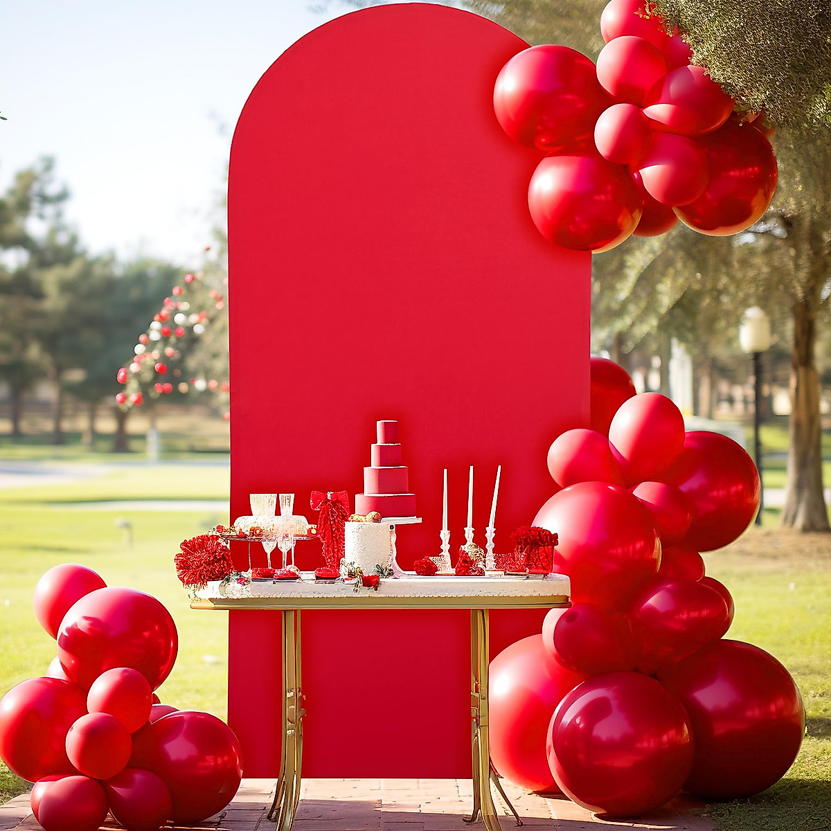 7.2FT Red Arch Backdrop Cover, Spandex Fitted Wedding Arch Stand Covers 2-Sided Round Top Chiara Arch Backdrop Cover for Wedding Ceremony Birthday Party Baby Shower Banquet Decoration