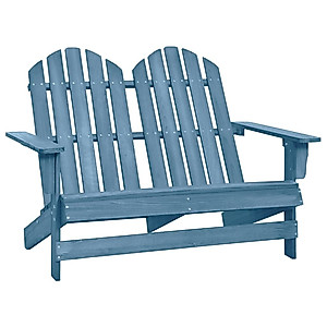 Tidyard 2-Seater Patio Adirondack Chair Solid Wood Fir Blue Outdoor Fire Pit Chair Wooden Garden Armchair for Porch Pool Lawn Deck Backyard Balcony Outdoor