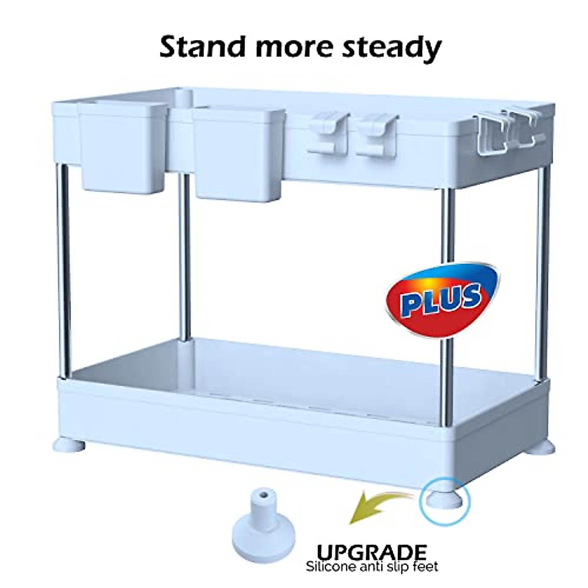 Under Sink Organizers and Storage, Venroii Cabinet Organizer, 2 Pack Under Sink Organizer for Kitchen Bathroom, Kitchen Organization and Storage (White)