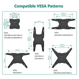 WALI TV Wall Mount for Most 26-55 inch LED TV Flat Panel Screen, Full Motion TV Mount Bracket with Perfect Center Design VESA up to 400x400mm, Weight up to 99lbs (2655LO), Black