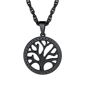 PROSTEEL Mens Necklace Tree of Life Pendant Women Gift Stainless Steel Minimalist Round Family Tree Black Necklaces for Men Jewelry