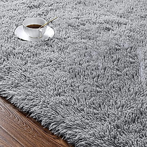 YOBATH Fluffy 8x10 Feet Large Area Rugs for Living Room Bedroom, Big Modern Soft Fuzzy Shaggy Carpet Shag Rugs Girls Boys Kids Nursery Dorm Room, Grey
