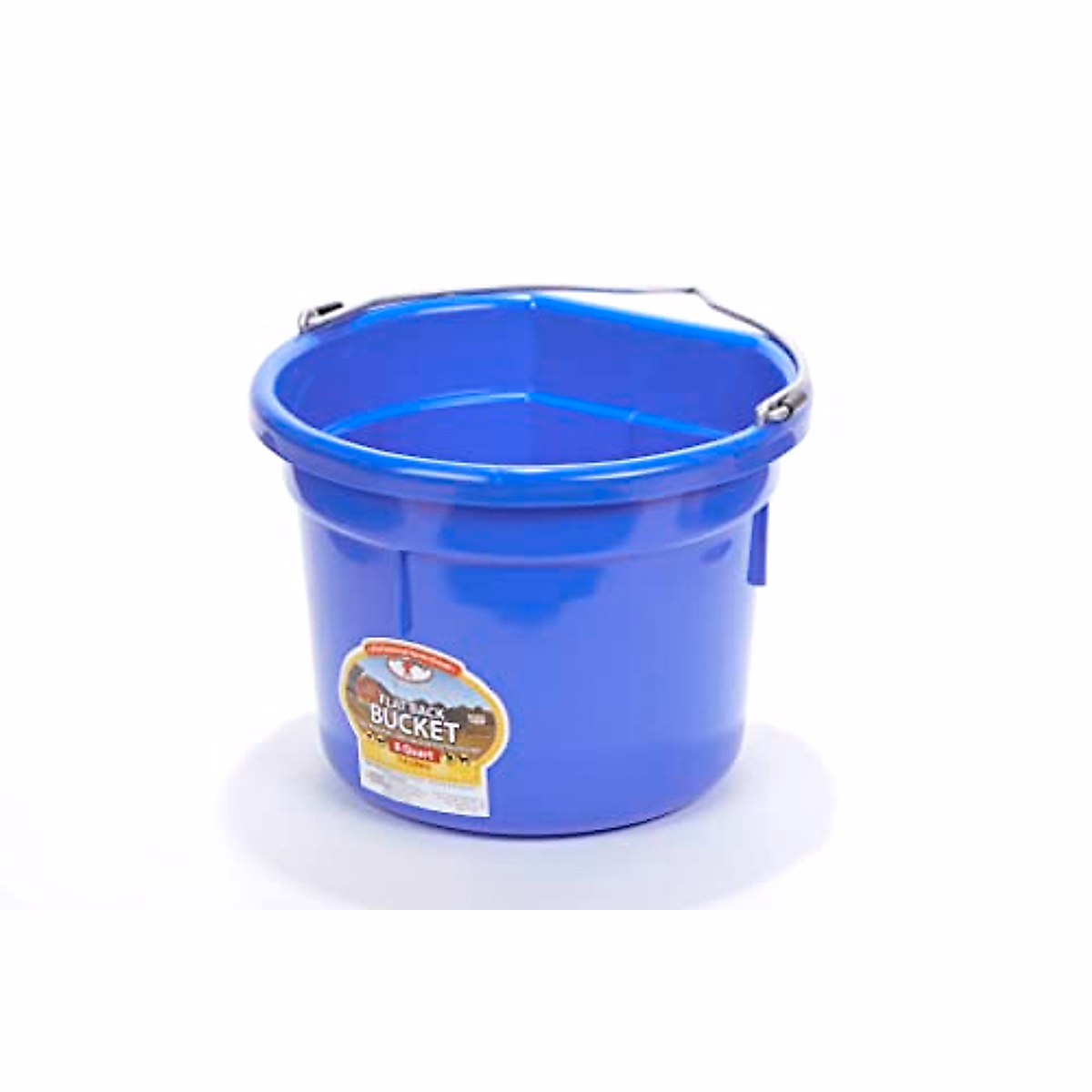 Little Giant® Flat Back Plastic Animal Feed Bucket | Animal Feed Bucket with Metal Handle | Horse Feed & Water Bucket | 8 Quarts | Blue