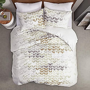 Inspire by INTELLIGENT DESIGN Reversible 100% Cotton Sateen Duvet - Breathable Comforter Cover, Modern All Season Bedding Set with Sham (Insert Excluded), Cape, Chevron Grey Full/Queen(90"x90")