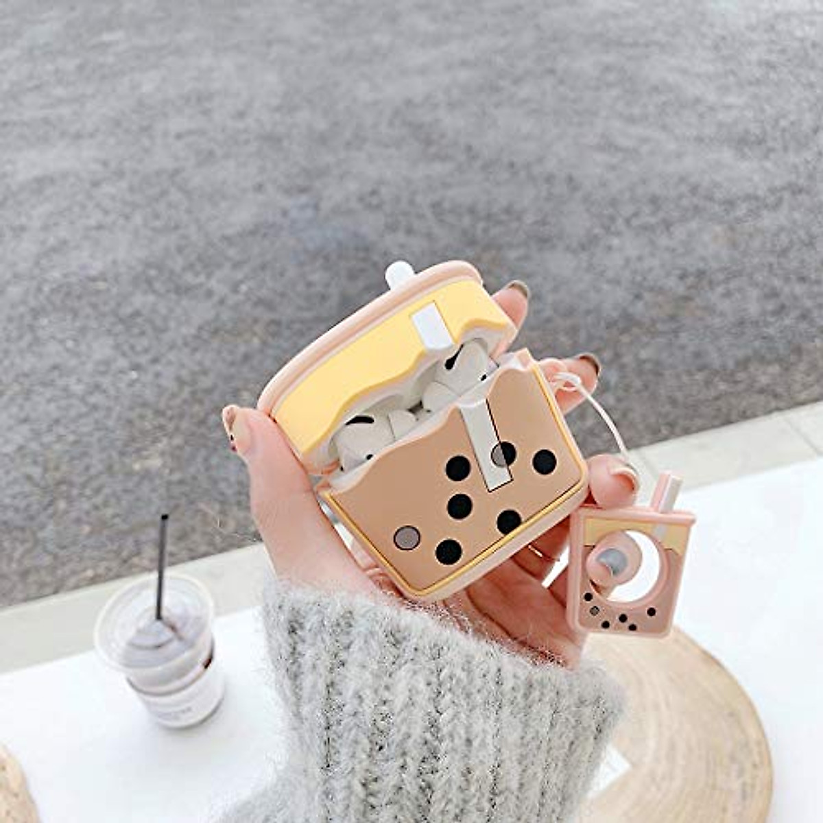 AirPods Pro Case Milk Tea, AKXOMY Cute Boba Tea Airpods Pro Case,3D Kawaii Protective Silicone Cover Case for Apple Airpods Pro Case for Girls Kids Boys (Boba Tea-Pink)