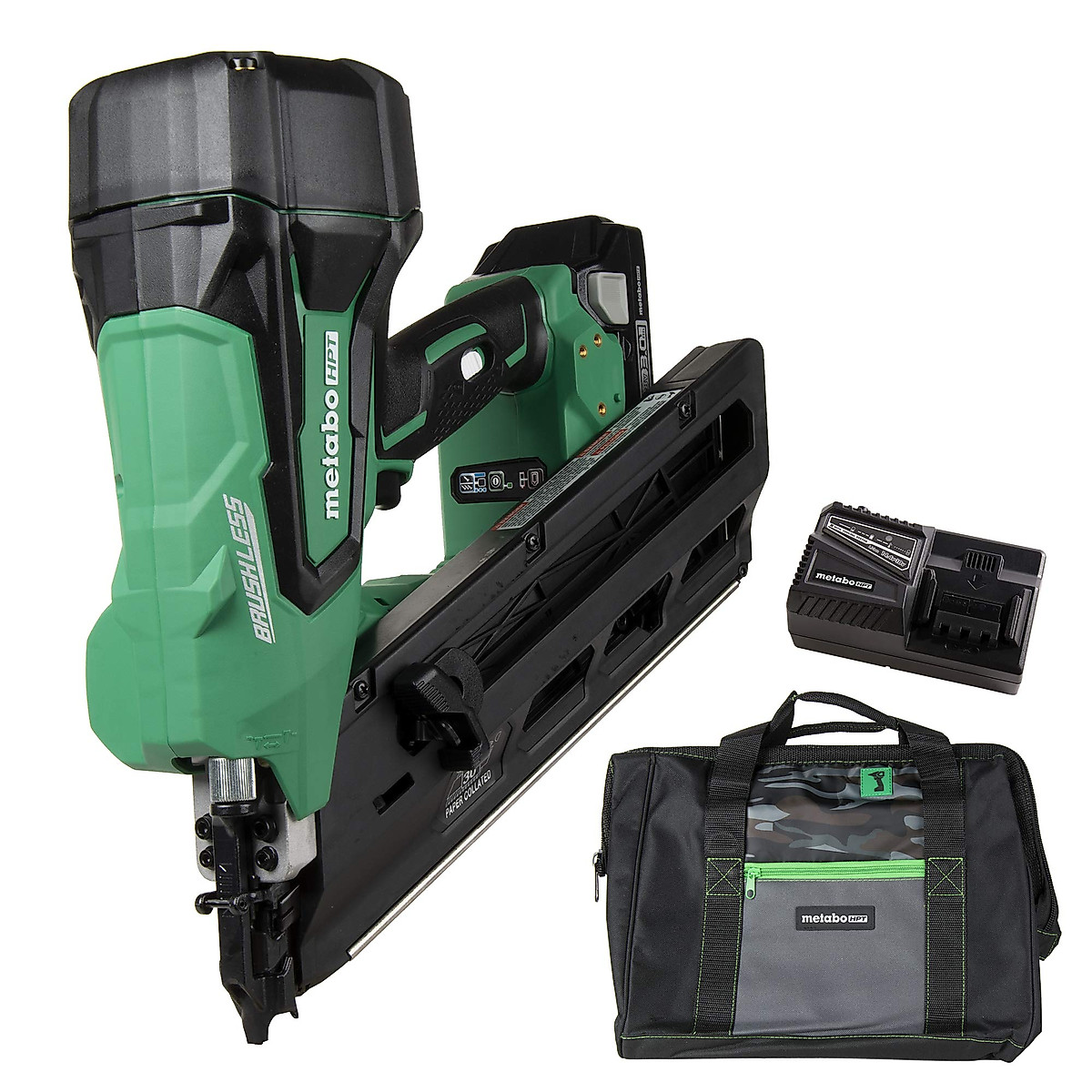 Metabo HPT 18V MultiVolt™ Cordless Framing Nailer Kit | Accepts 2-Inch up to 3-1/2-Inch Clipped & Offset Round Paper Strip Nails | 30 Degree Magazine | NR1890DCS