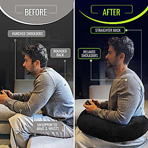 Rare Gaming Pillow | Ergonomic Gaming Lap Pillow Provides Wrist & Elbow Support, Reduces Shoulder & Neck Pressure | Plush Arm Rest Pillow with a Washable Cover & Easy-Storage Clip, (Black)