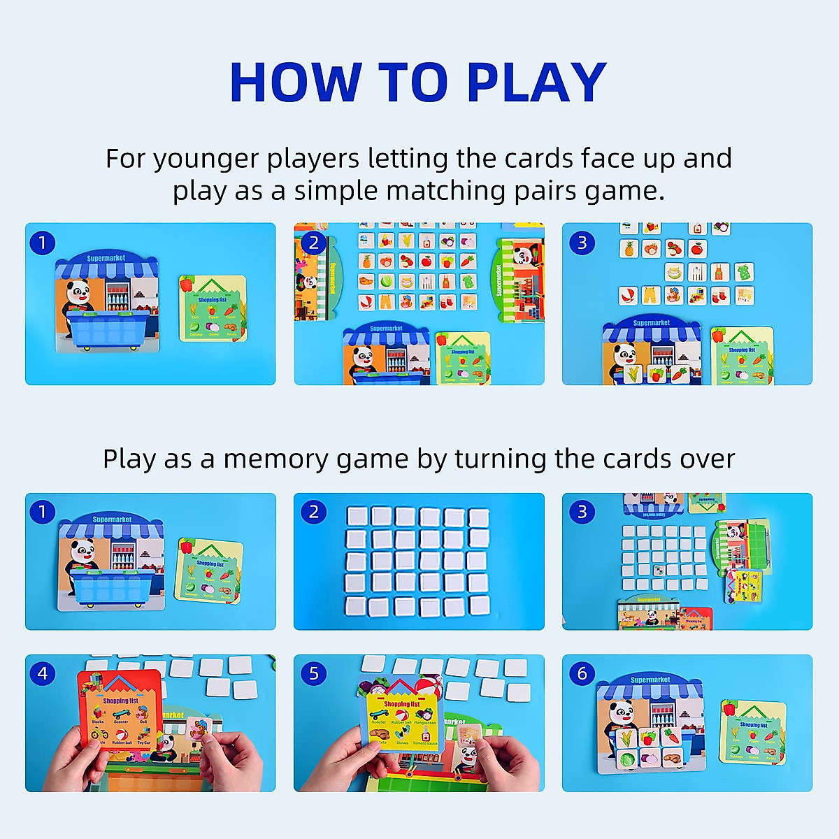 Panda Juniors Memory Game, Shopping List Game Educational Matching Games for Kids Toddlers Ages 3 and Up Preschool Home Learning Montessori STEM Board Games Gift Toys