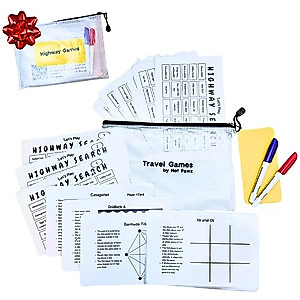 Travel Games For Families: Highway Game, 36 Unique Games, Reusable Laminated Cards with Dry Erase Markers, Kid Scavenger Hunt Game, Multiplayer Games for Kids, Car and Airplane Approved