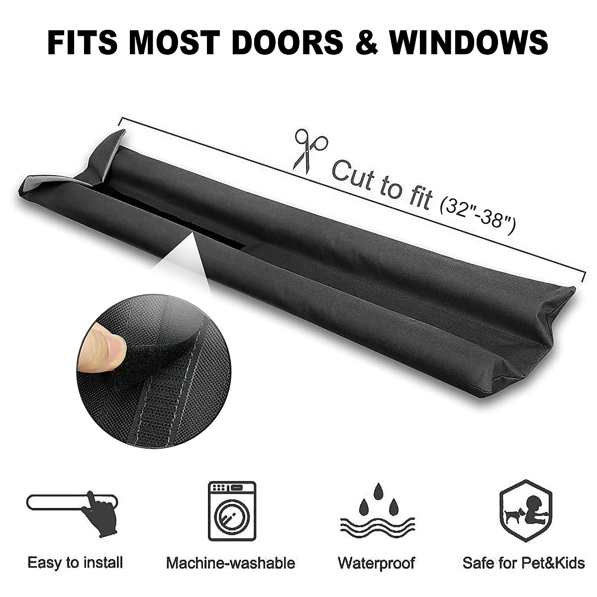 WEXHUG Waterproof Twin Door Draft Stopper Adjustable Size 30" to 36" Weather Stripping Noise Blocker Window Breeze Blocker (Black)…