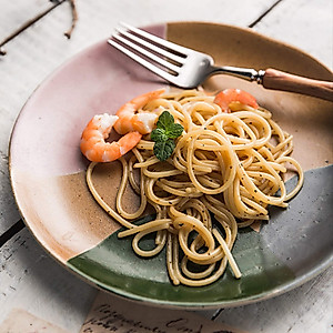 GagalU Dinner Set,Porcelain Dinnerware Sets, 18 Pieces Retro Color Stitching Ceramics Dinner Combination Set | Cereals Bowls and Steak Plates Sets with Mug for Restaurant