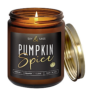 Pumpkin Spice Candle, Fall Candles - 'Pumpkin Spice' Pumpkin Candle, Autumn Scented Soy Candles for Home, Fall Scented Candles for Home, Fall Home Décor, 9oz Reusable Jar, 50Hr Burn, Made in USA