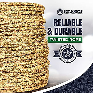 SGT KNOTS Twisted Manila Rope - Natural 3 Strand Fiber Hemp Rope for Indoor and Outdoor Use | Multipurpose Manila Rope for Crafts, DIY Projects, Home Decorating, Climbing | 1/2 in x 50 ft