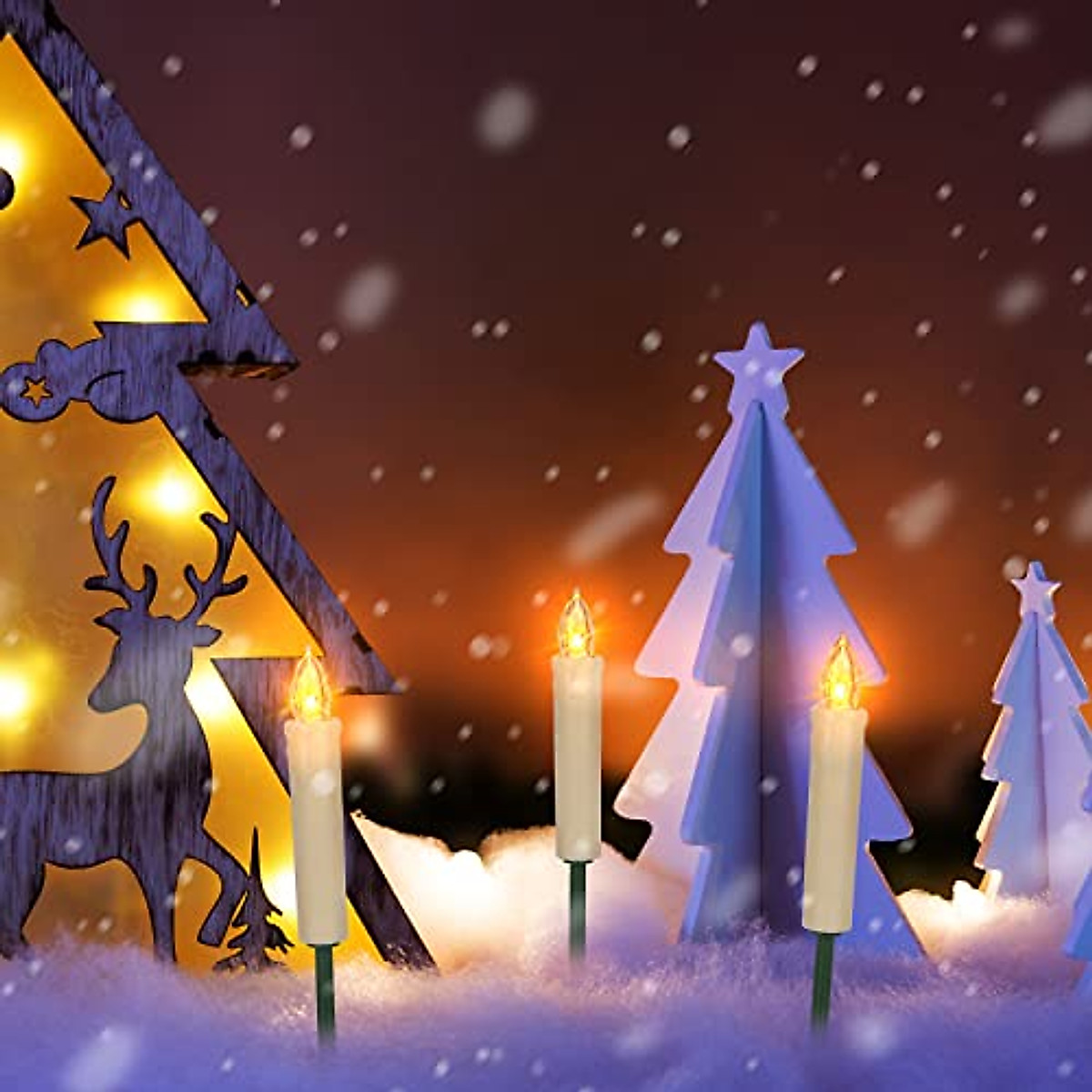 FPOO 12 PCS Flameless Flickering Window Candles with Timer & Remote, Battery Operated LED Taper Christmas Tree Candles Lights with Clips and Suction Cups for Home, Garden, Holiday Decorations