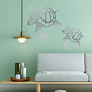 2 Pack Sea Turtle Beach Theme Decor, Metal Sealife Turtle Decor Wall Hanging Beach Sculpture, Farmhouse Turtle Wall Art Room Ornament for Home Indoor Outdoor Bathroom Garden